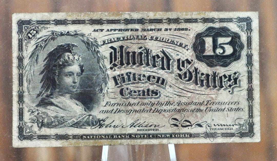 4th Issue 15 Cent Fractional Note 1863 - VF Condition - Unwatermarked ...
