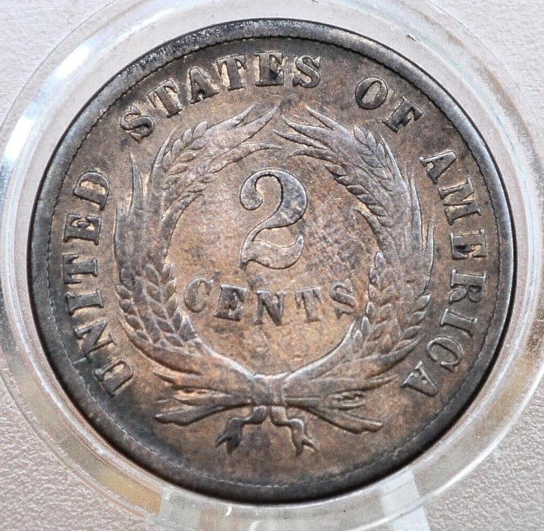 1868 Two Cent Us Coin - G-xf (good to Extreemly Fine) Grade / Condition ...