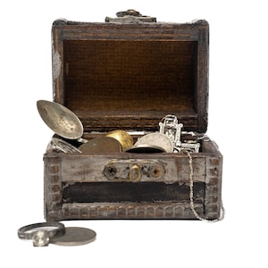 Treasure Chest Filled With Real Silver Jewelry, Old and Ancient Coins ...