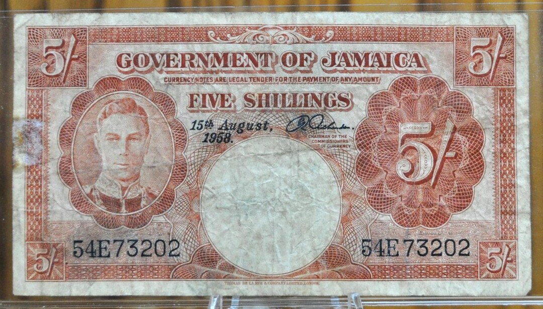 1958 Government of Jamaica 5 Shillings Banknote - 15th August 1958 ...