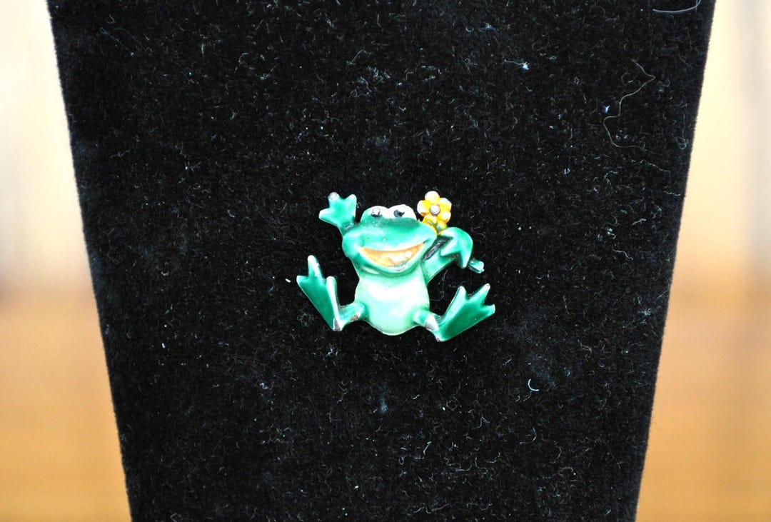 Vintage JJ Jonette Frog With Sunflower Pin Lapel Enamel Collectible ...