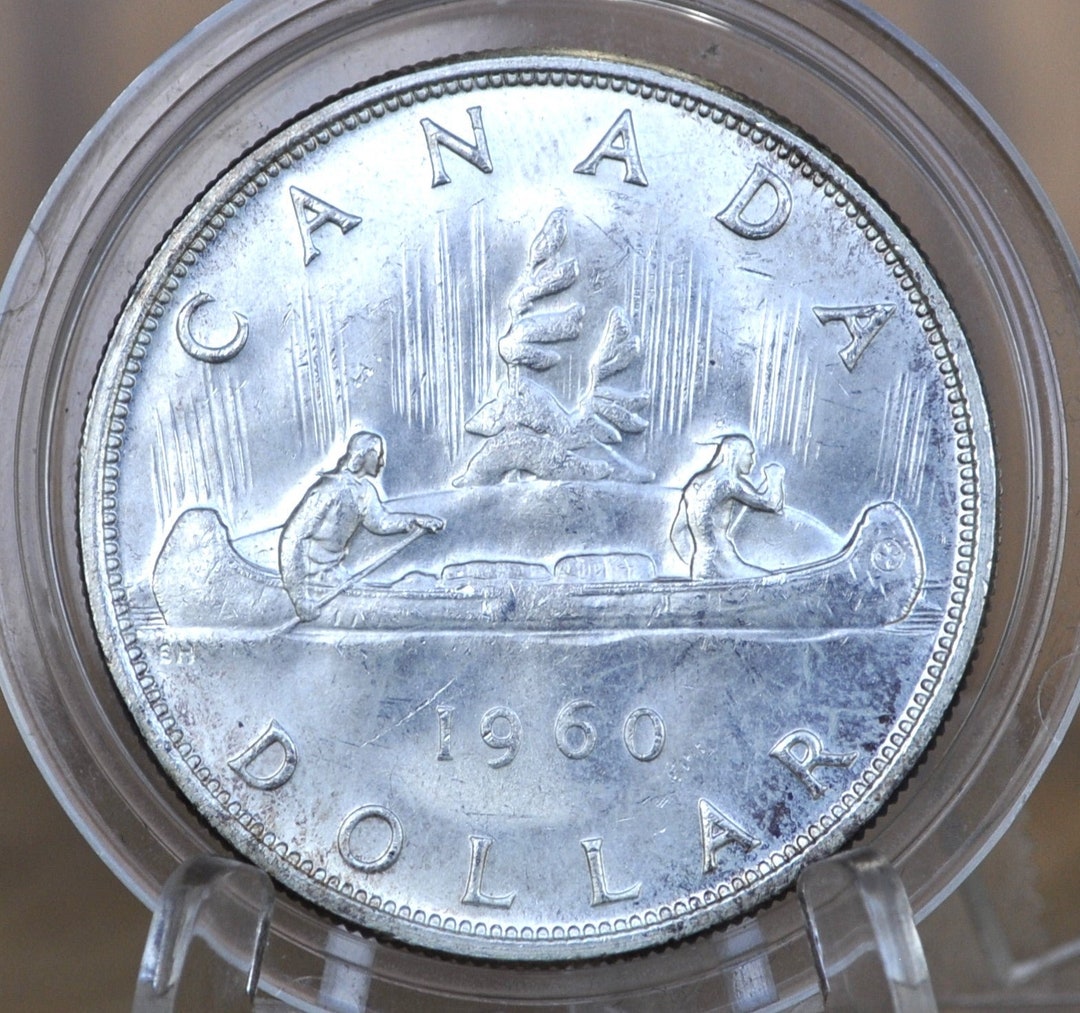 1960 Canadian Silver Dollar BU uncirculated 80% Silver Canoe Silver ...