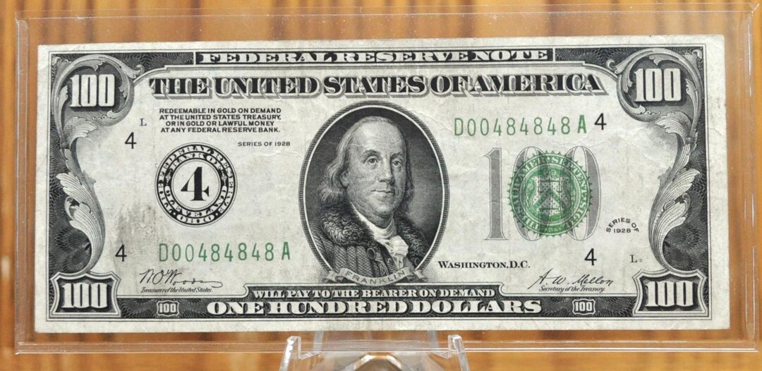 1928 Federal Reserve 100 Dollar Note - Numeral Note, Cleveland (4 ...