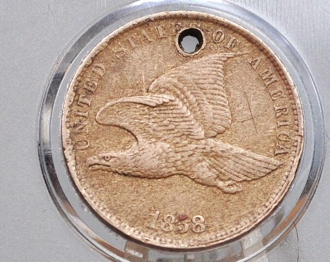 1858 Flying Eagle Penny - XF Details, Holed - 1858 Cent Flying Eagle ...