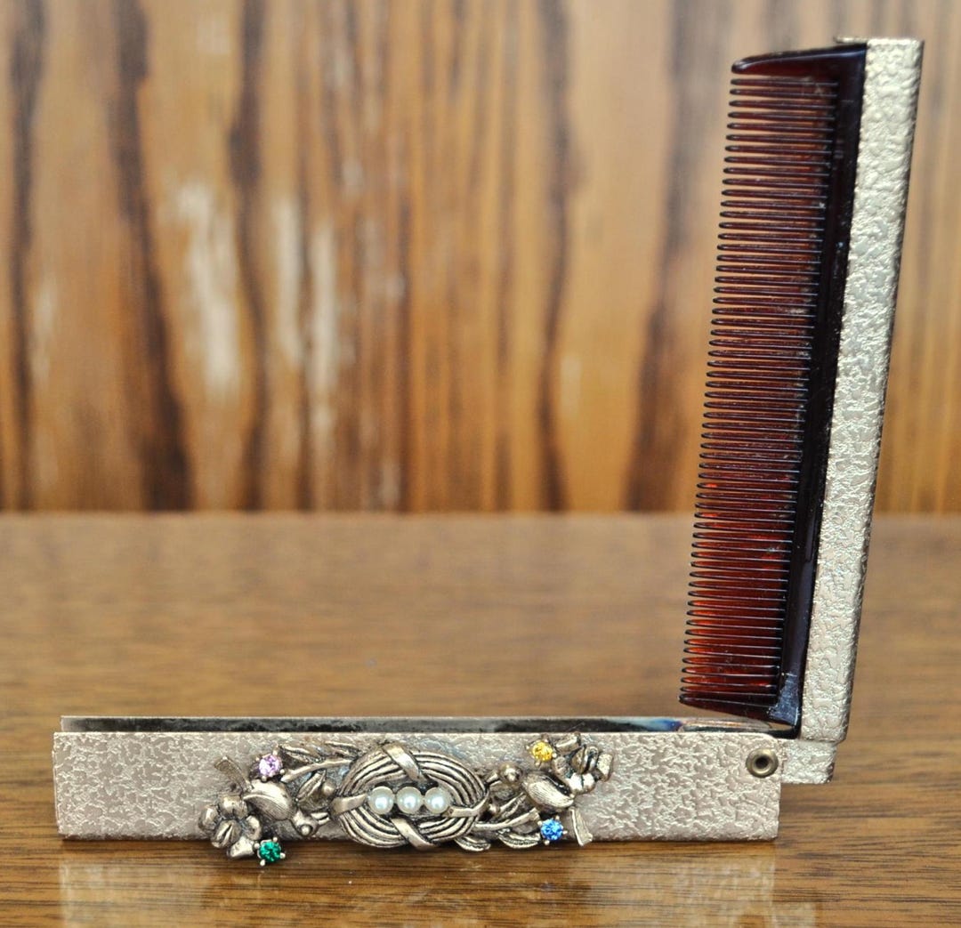 Vintage Compact Ornate Brass Folding Pocket Comb - Birds and Nest ...