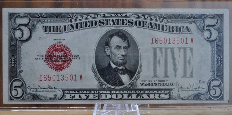 1928 5 Dollar Us Note Red Seal - Choose by Grade / Condition - 1928 ...