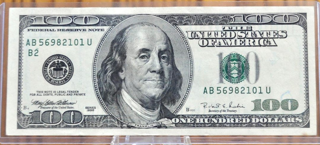 1996 100 Dollar Federal Reserve Note - New York Issue, AB Block ...