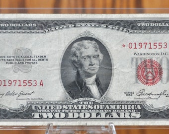 1953 STAR NOTE Red Seal 2 Dollar United States Note - VG/F (very Good ...