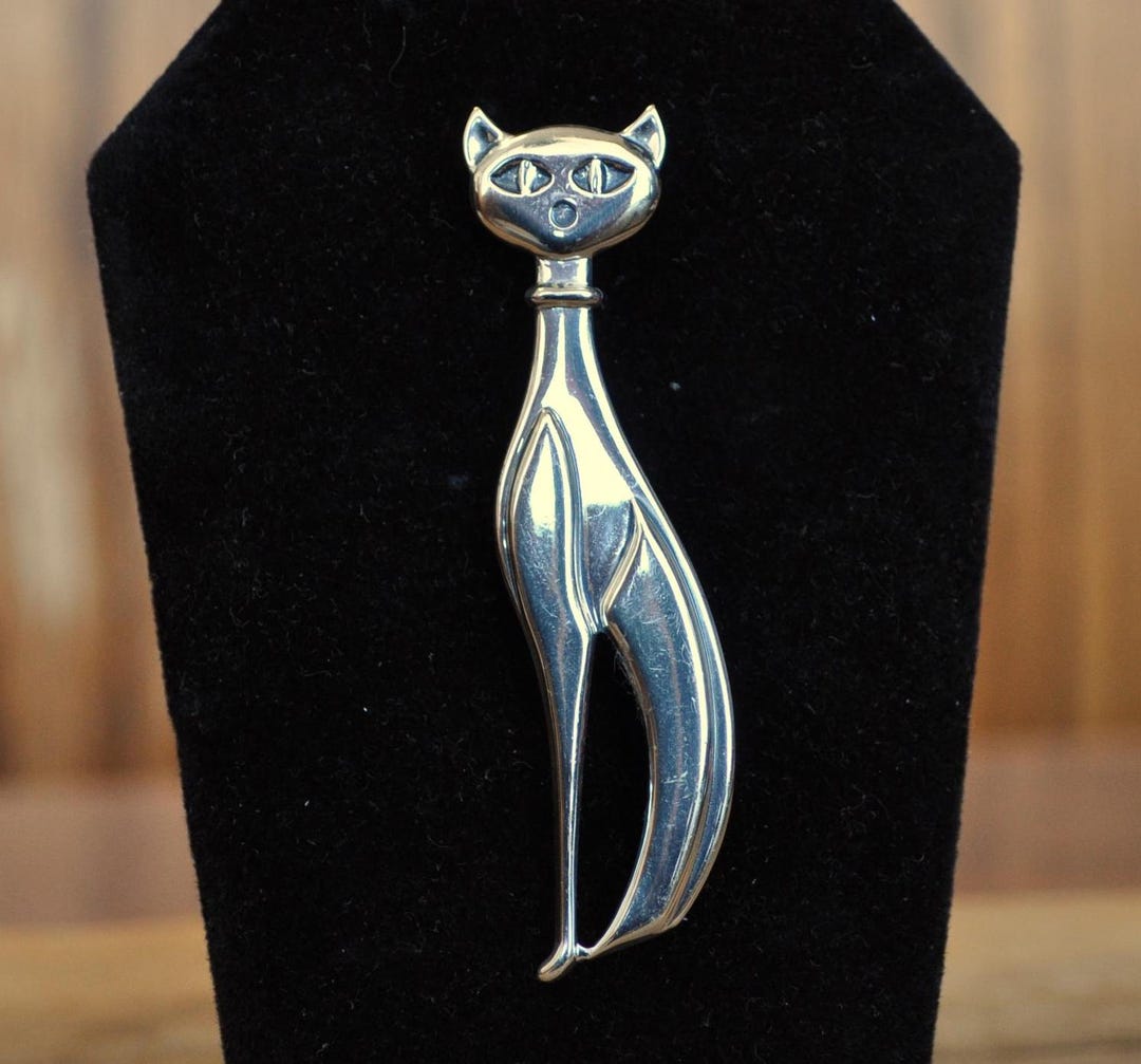 Vintage Beau Sterling Silver Sitting Cat Brooch - Mid-century Pin ...