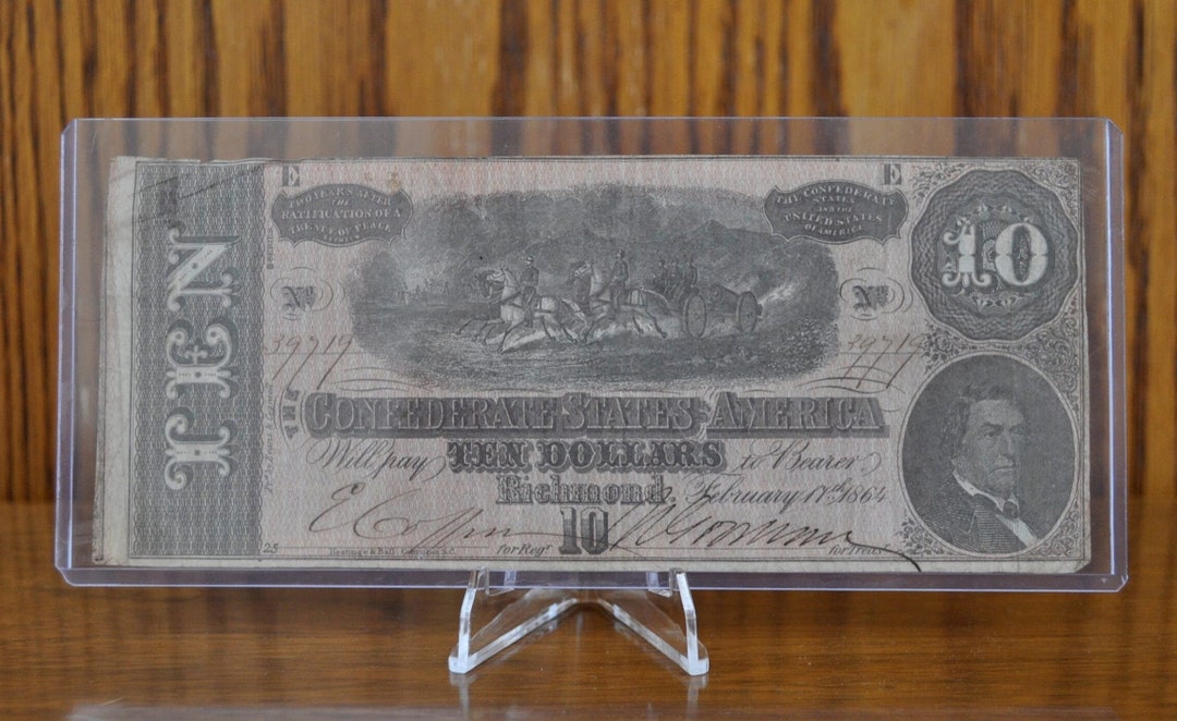 1864 Confederate States of America Ten Dollar Bill Civil War Issue ...