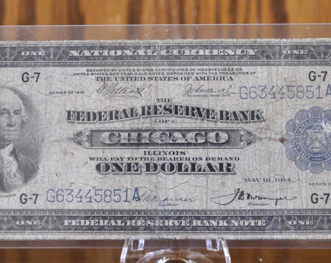 1918 1 Dollar Federal Reserve Note Large Size Fr729 - Chicago - 1918 ...
