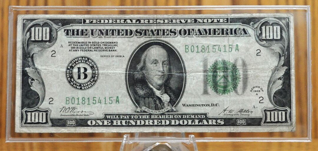 1928A Federal Reserve 100 Dollar Note - Dark Green Seal - New York (B ...