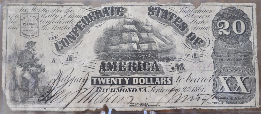 1861 Confederate States of America 20 Dollar Bill - Civil War Issue ...