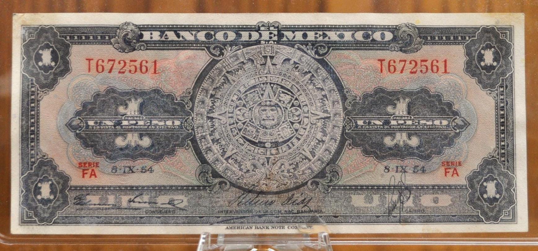 Bank of Mexico 1 Peso Bank Note - Aztec Calendar Design - Choose by ...
