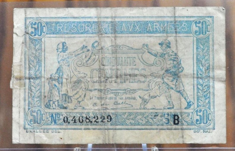 1917 France Army Treasury 50 Centimes Fractional Note- World War I ...