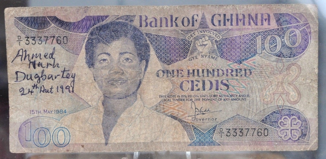 1984 Bank of Ghana 100 Cedis Note - Earlier Issue Date - Very Fine (VF ...