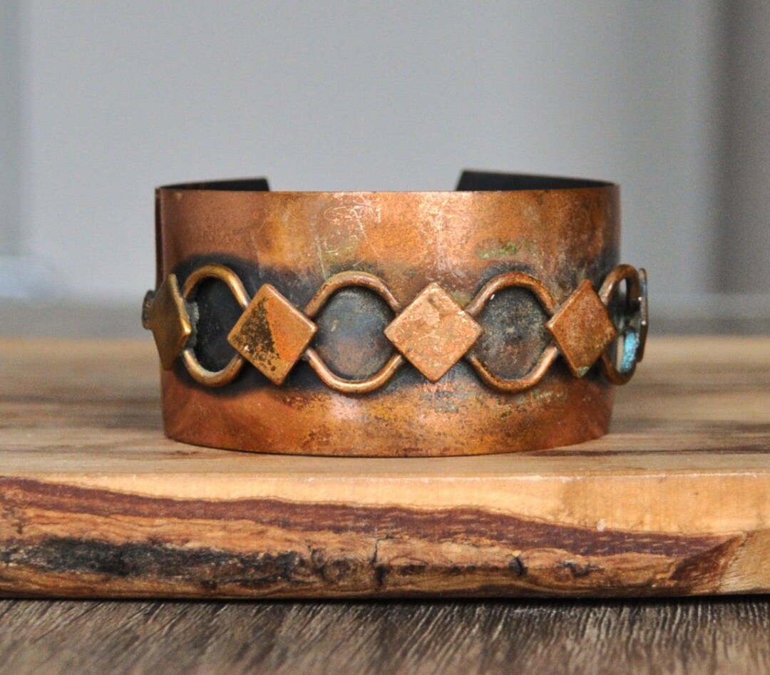 Beautiful Genuine Copper Geometric Design Wide Cuff Bracelet - 1.5 ...