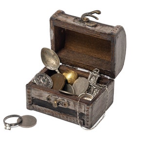 Treasure Chest Filled With Real Silver Jewelry, Old and Ancient Coins ...