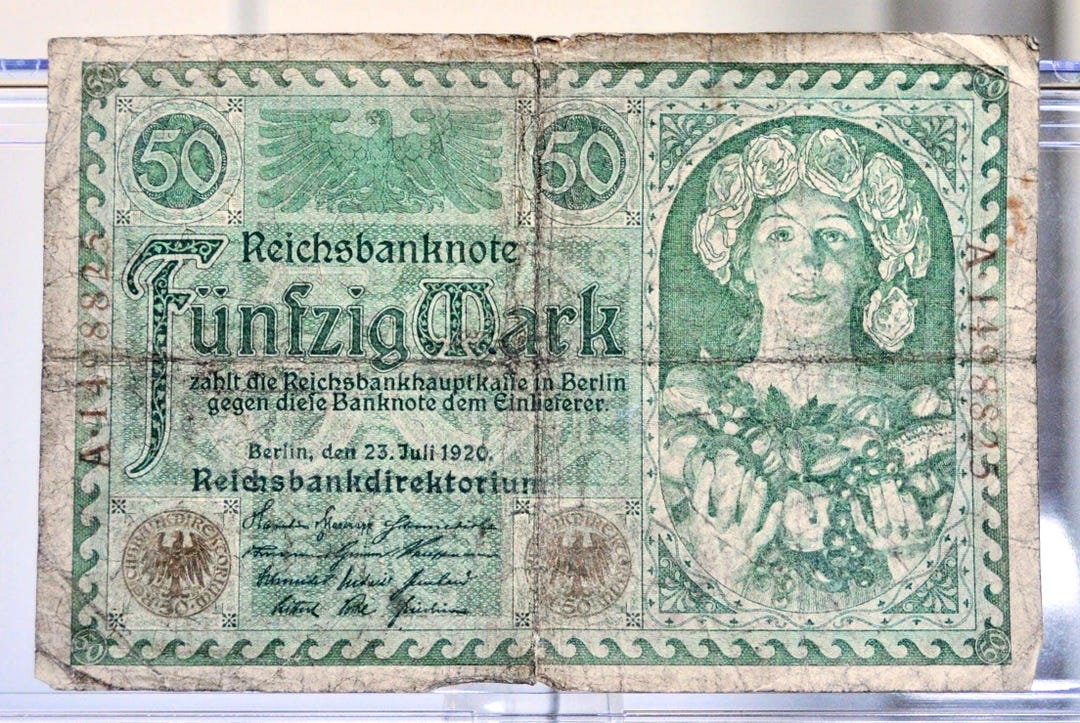 1920 Germany 50 Mark Banknote - Reichsbanknote - Stunning Green Design ...