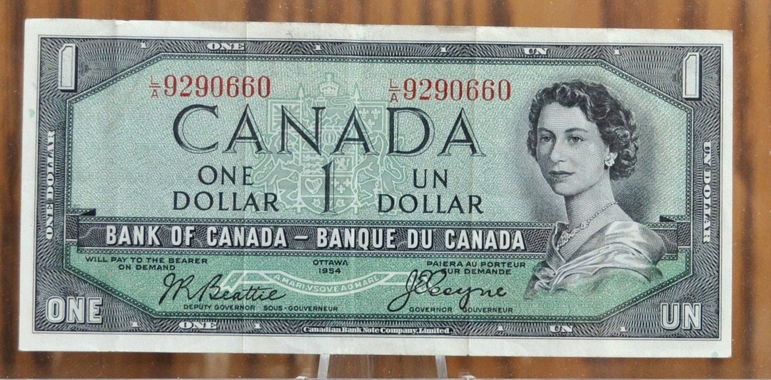 1954 Canadian 1 Dollar Banknote - Devil's Face Hairdo Issue - Beattie ...