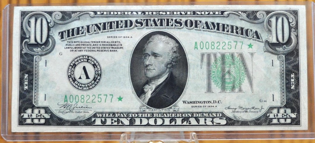 1934-A Federal Reserve 10 Dollar STAR Note - Unc. (uncirculated ...
