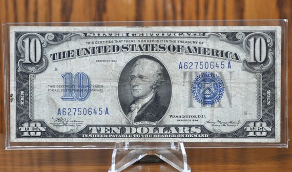 1934 10 Dollar Silver Certificate F VF fine very Fine Grade Condition Blue Seal 1934 Ten Dollar Silver Cert Fr1701 Fr1701 Etsy Ireland