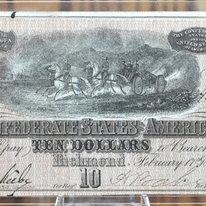 1864 Confederate States of America Ten Dollar Bill - Civil War Issue ...