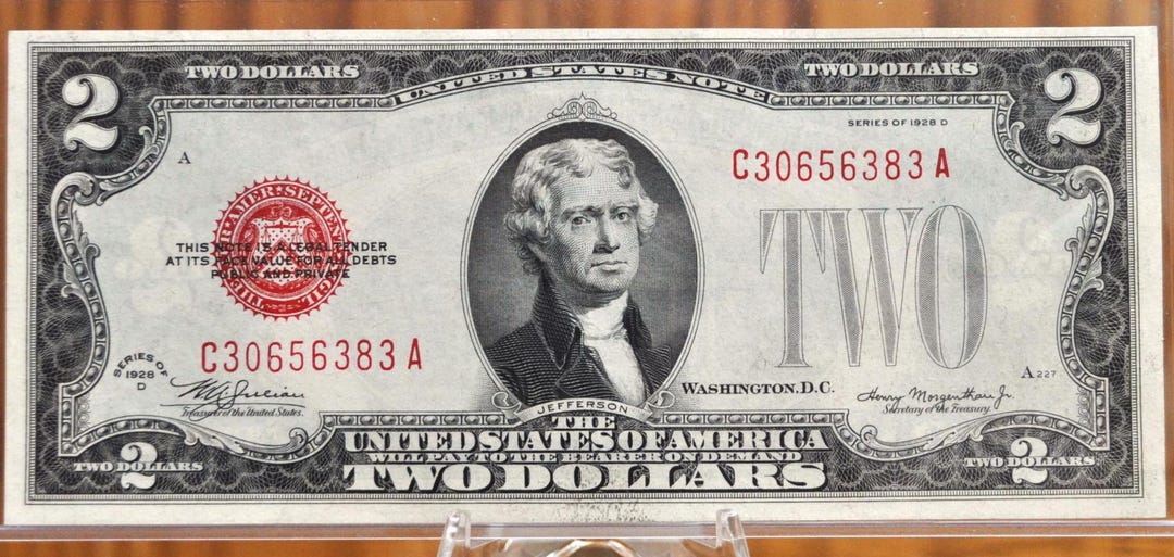 1928-D 2 Dollar United States Mule Note - Red Seal Note - Choose by ...