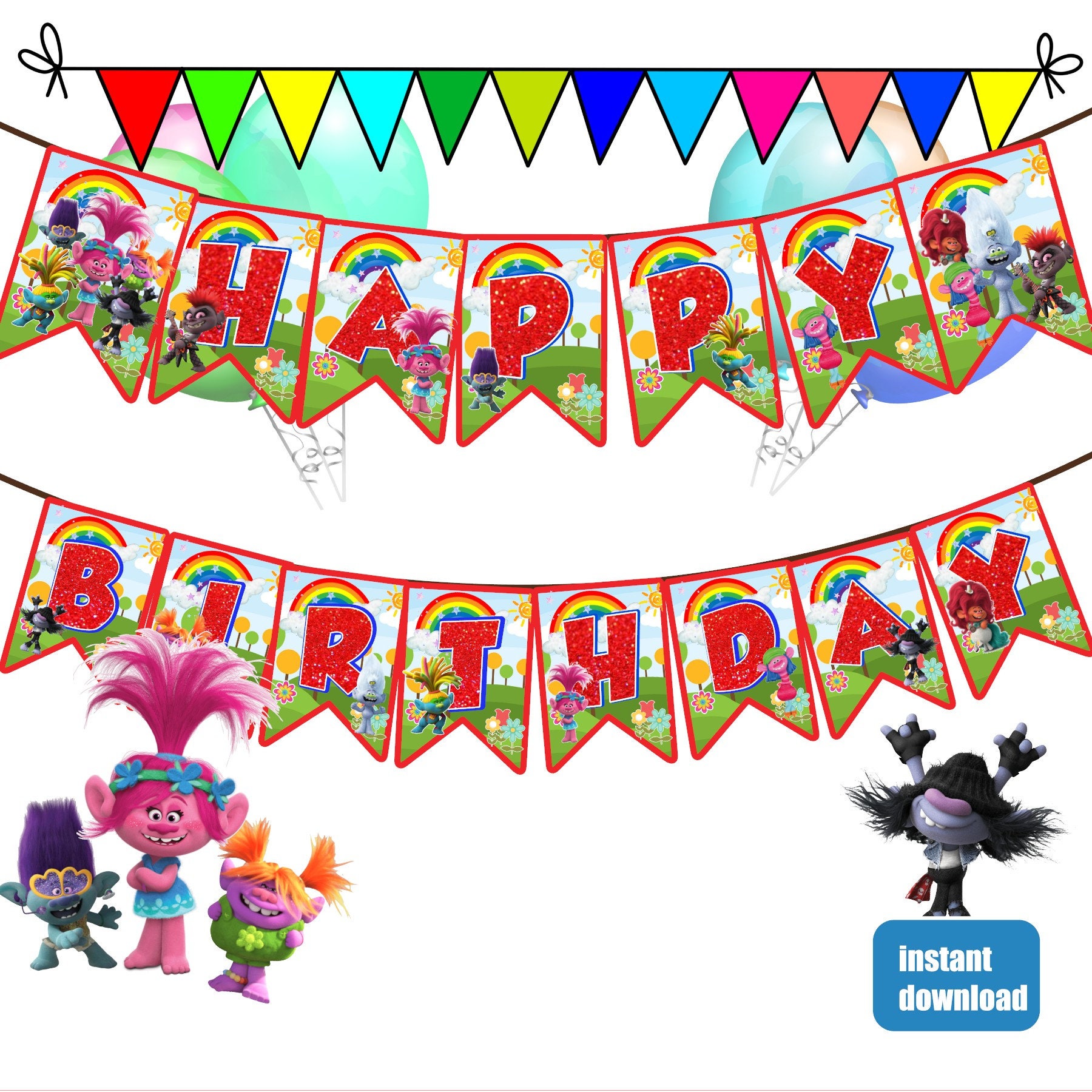 Trolls Birthday Banner Trolls Banner Trolls Party Banner | Etsy