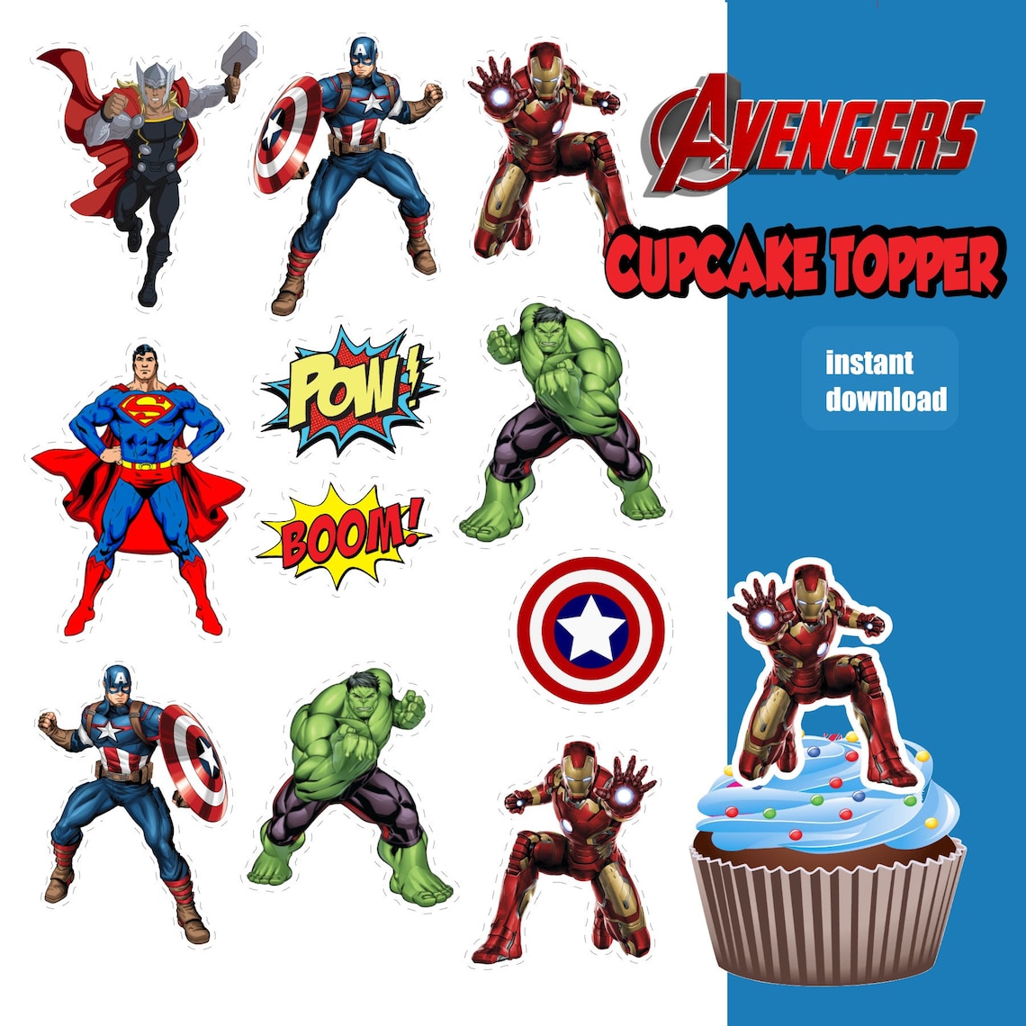 Superhero Cupcake Topper Avenger Party Topper Printable | Etsy