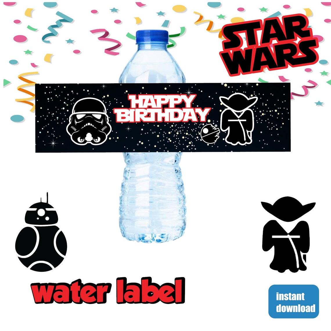 Star Wars Water Bottle Label Star Wars Birthday Party Star | Etsy