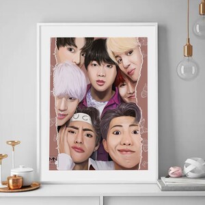 BTS OT7 Art Print, Bts Original Art, Bts Gift, Bts Army Gift, Bts Ot7 ...