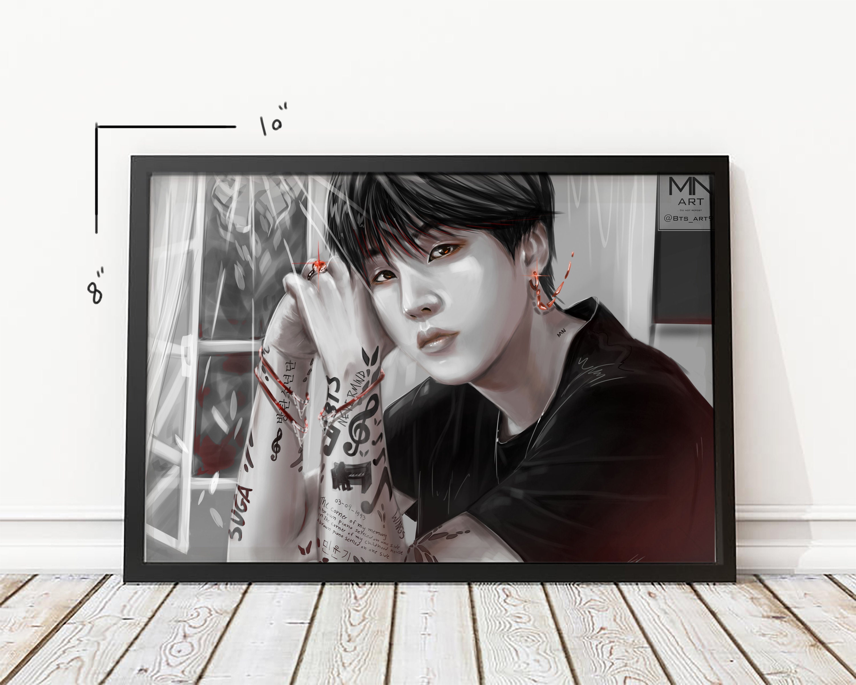 Suga of BTS Monotone Art Print Kpop Min Yoongi With Tattoos | Etsy
