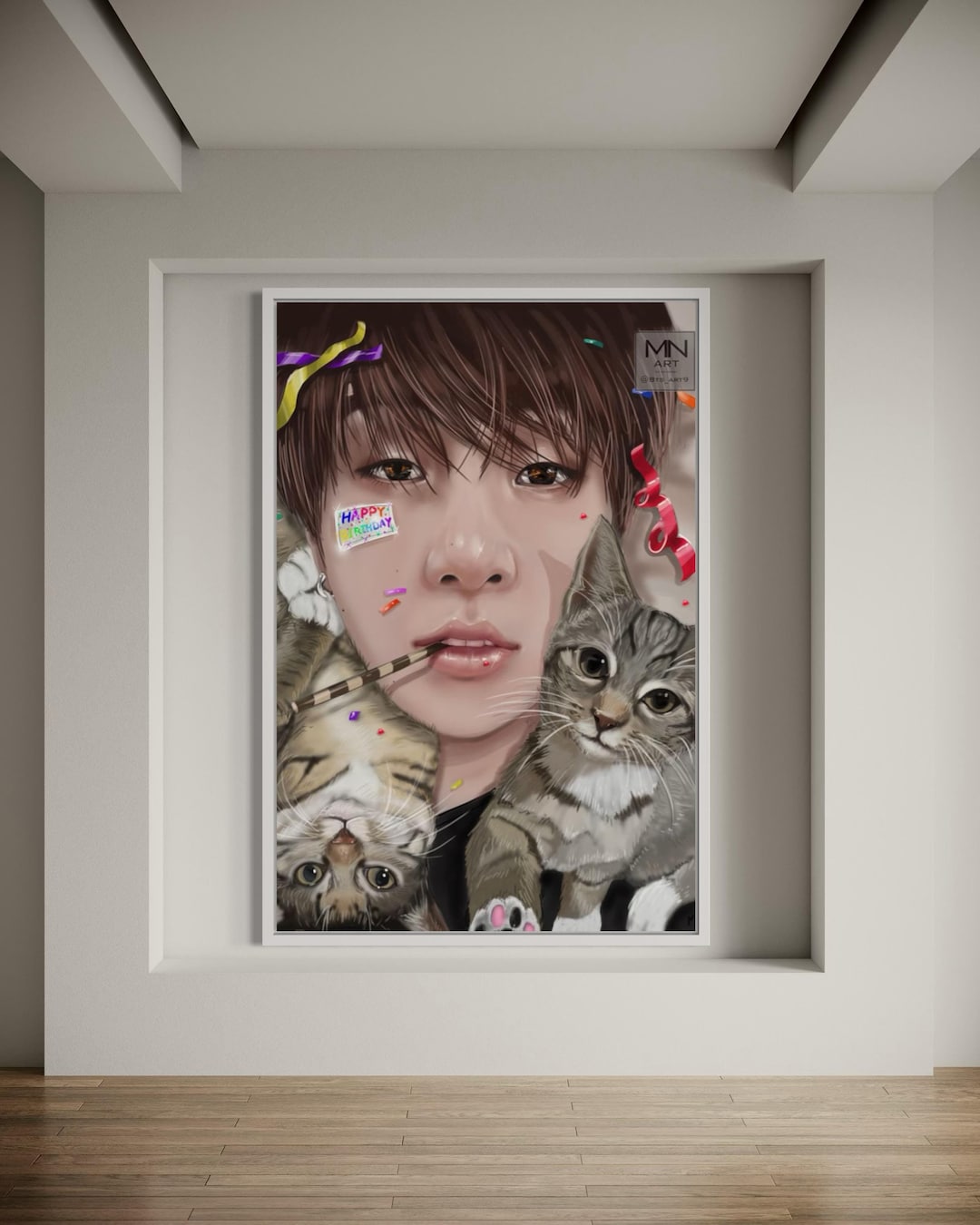 BTS Suga With Cats Art Print | Kpop BTS Min Yoongi Fanart | BTS Gift ...