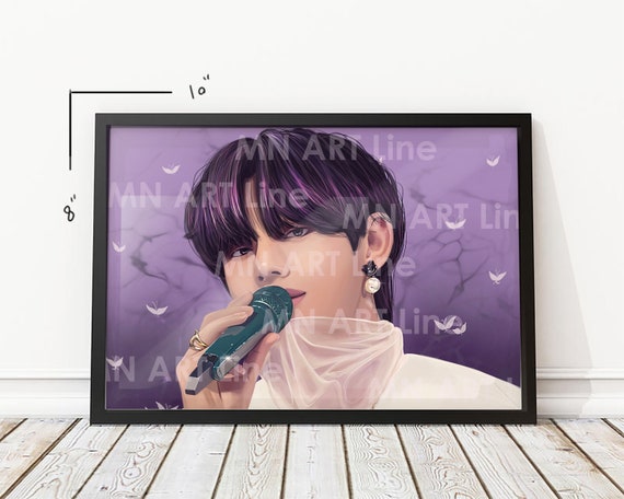 BTS V Fanart V in white art Kpop BTS wall decor Army | Etsy