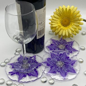 Purple 3D Flower Resin Coasters With Glitters - Housewarming - Home ...