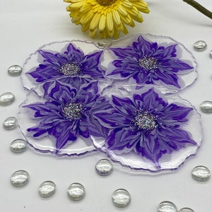 Purple 3D Flower Resin Coasters With Glitters - Housewarming - Home ...