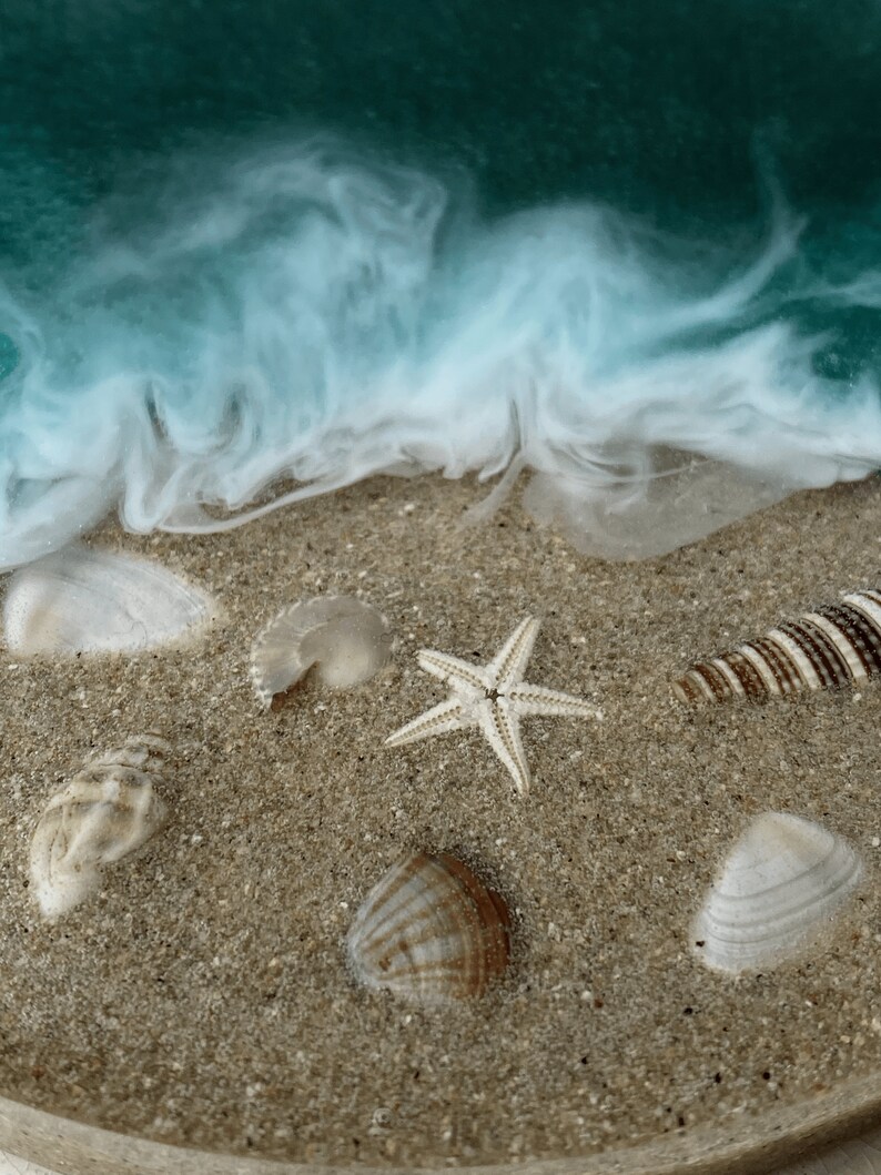 Tranquil Green Ocean Resin Coasters With Sand & Shells Beach - Etsy