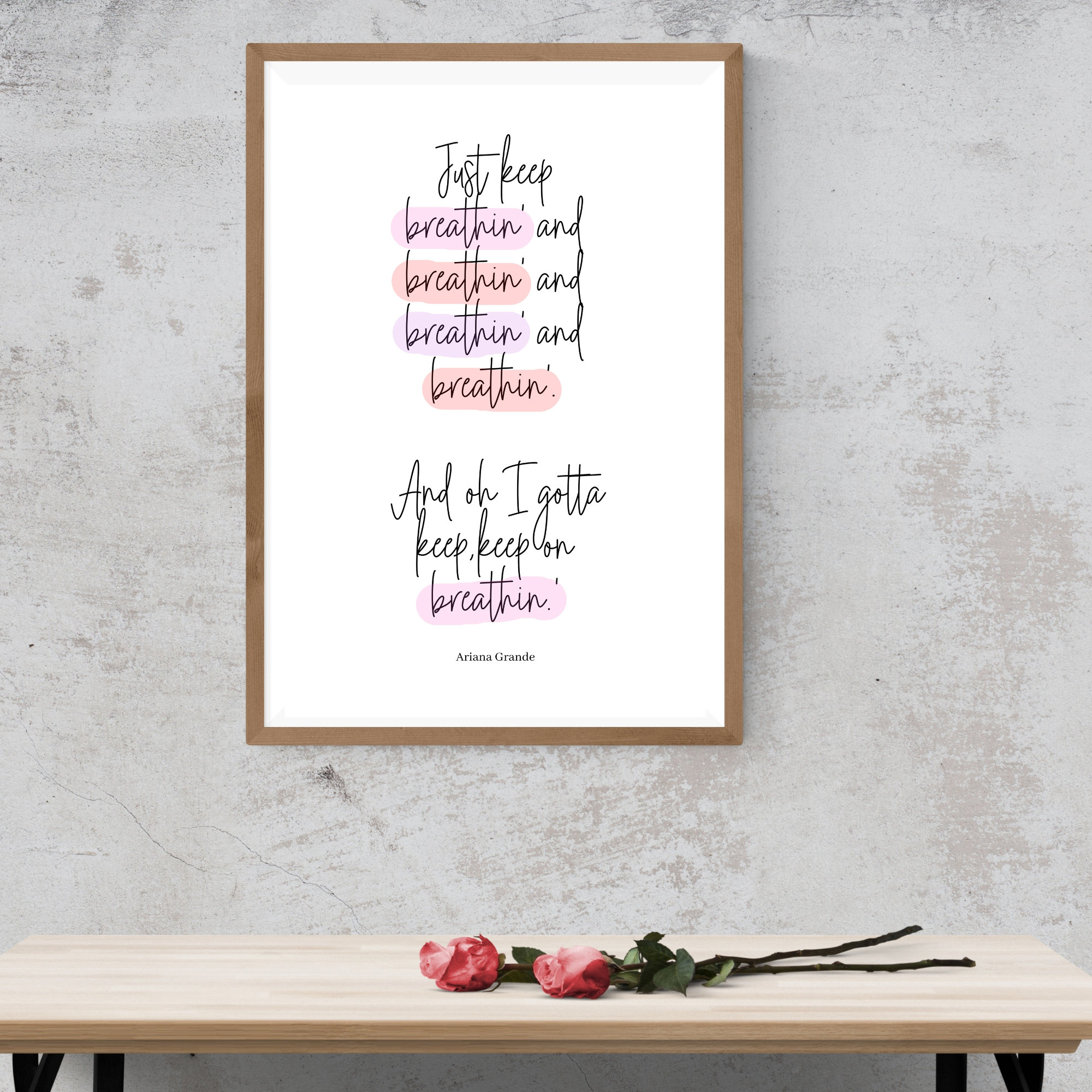 Ariana Grande Wall Art / Song Lyrics Wall Art /breathin Song - Etsy