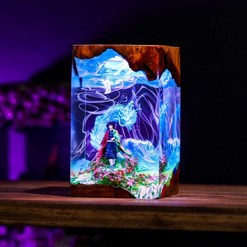 Giyuu Resin Lamp, Demon Slayer Water Hashira LED Light, Handmade Anime ...