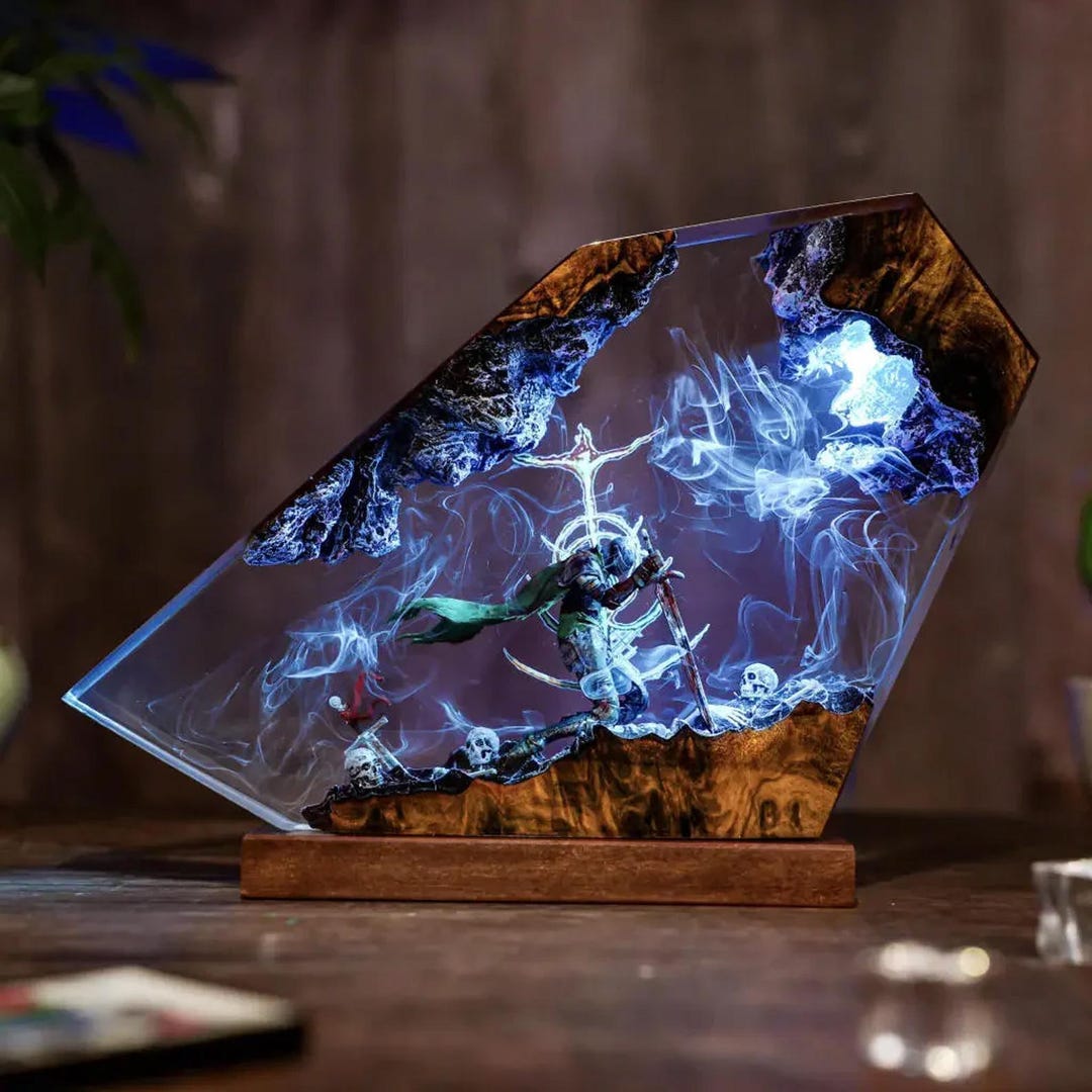 Tarnished Resin Lamp, Elden Ring Game Decor, Handmade RPG Night Light ...