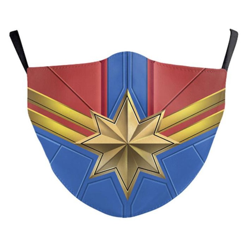 3D Captain Marvel Face Mask w/ Pocket Adjustable Elastic | Etsy