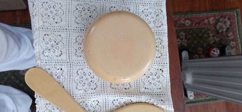 Vintage Celluloid Bakelite Dresser Set, Mirror, Toothbrush Holder and ...