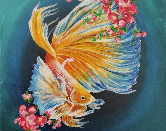 Betta Sakura blue-orange Betta Fish and Red-orange Cherry Blossom - Etsy