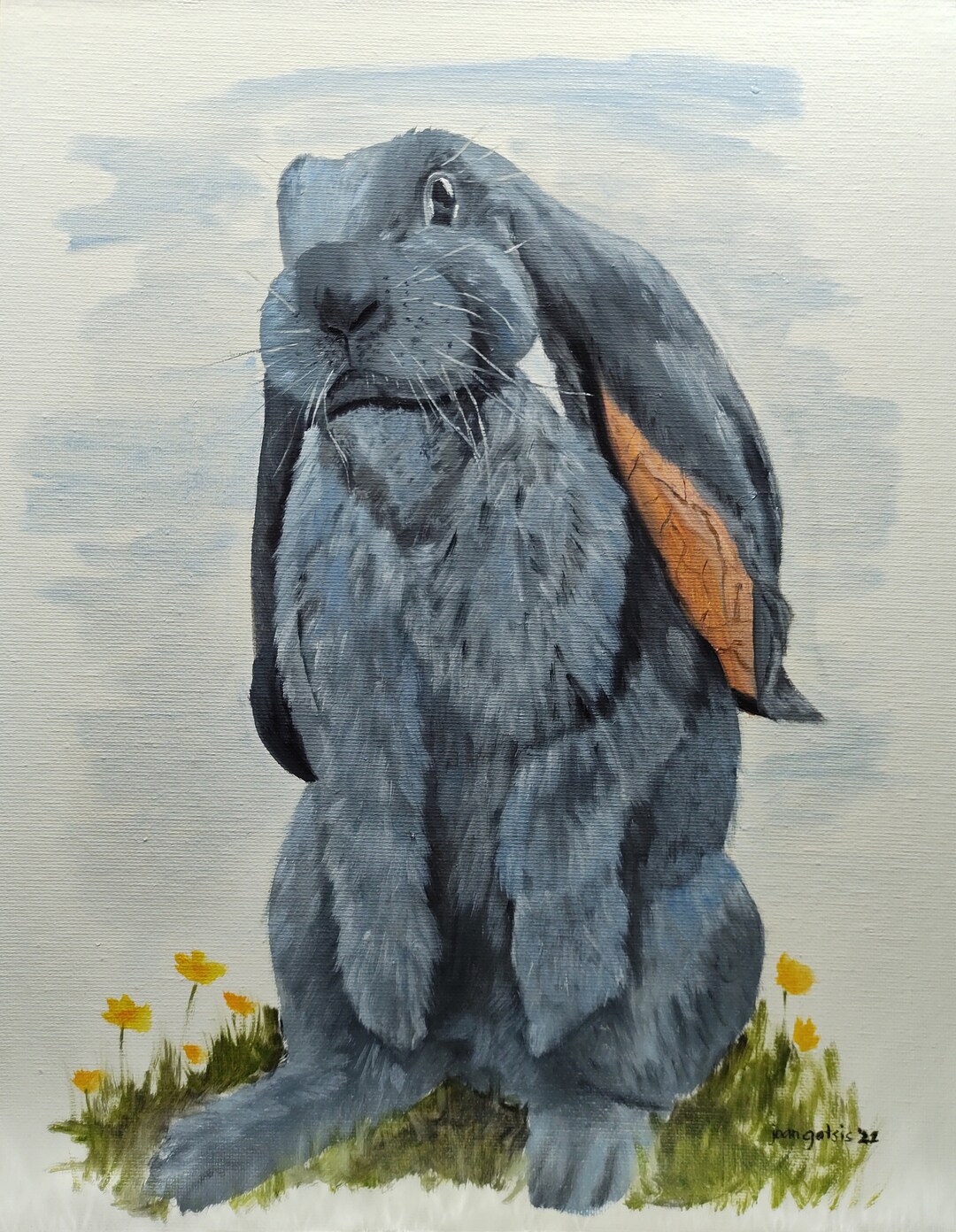 Grey Bunny Oil Painting - Etsy