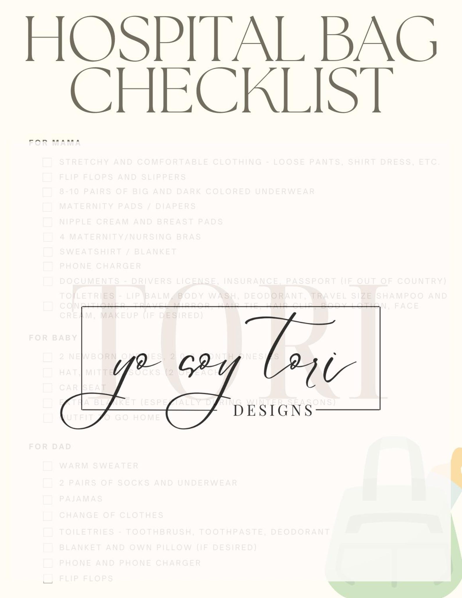 Hospital Bag Essentials Checklist - Minimalist Labor & Delivery Bag ...