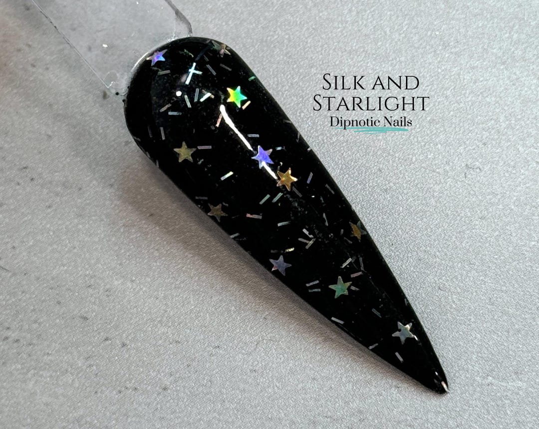 Silk and Starlight Black, Silver, and Gold Nail Dip Powder the Silk and ...