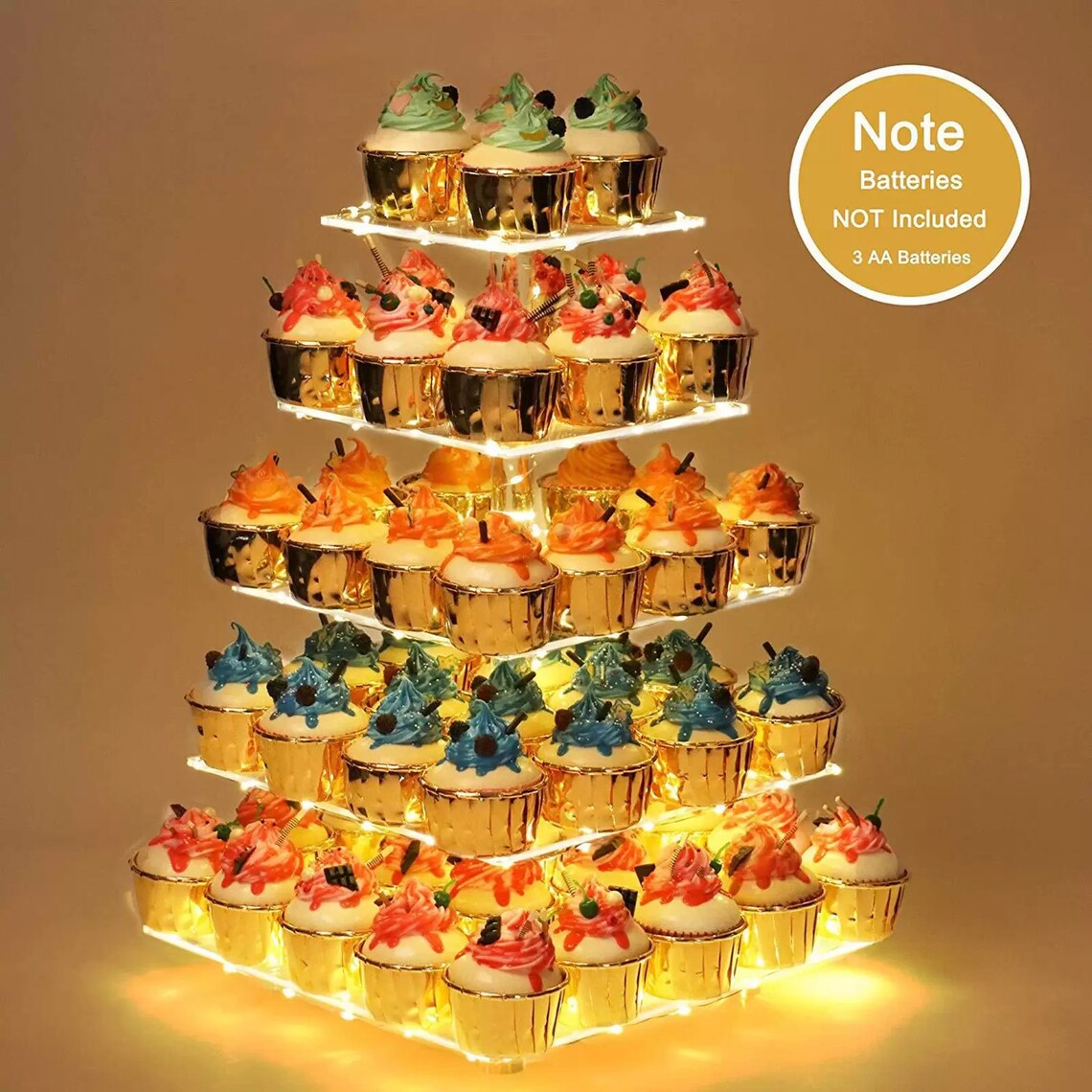 5 Layers Cupcake Stand With LED String Light Wedding Party Display ...