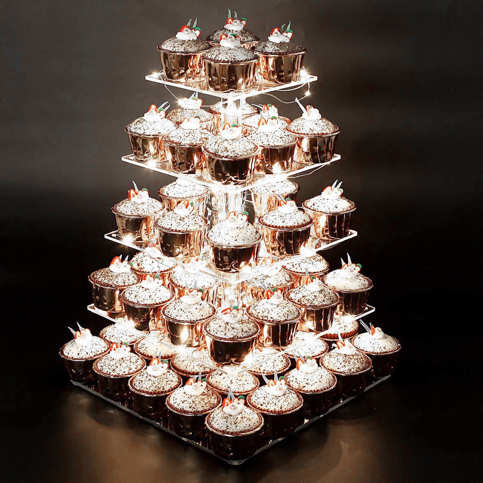 5 Layers Cupcake Stand With LED String Light Wedding Party Display ...