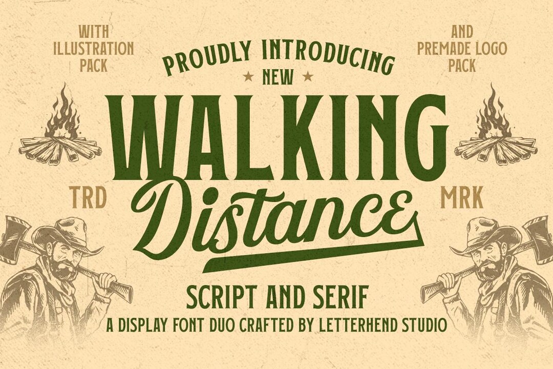 Walking Distance Font Duo: Vintage Serif & Script (logo Fonts) - Etsy